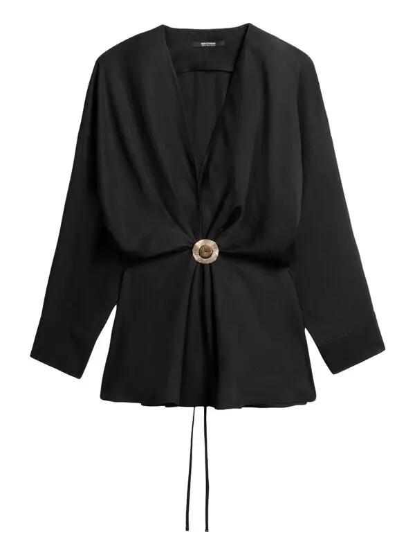 NOCTURNE Draped Buckle-detail Shirt - Black