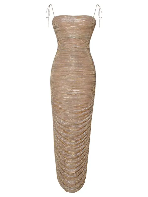MISS CIRCLE NEW YORK Ruched Chiffon Maxi Dress - Gold
