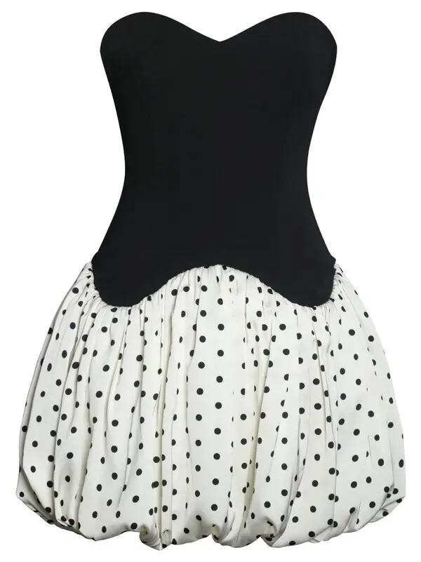 MISS CIRCLE NEW YORK Polka Dot Bubble Hem Corset Mini Dress - Black/white