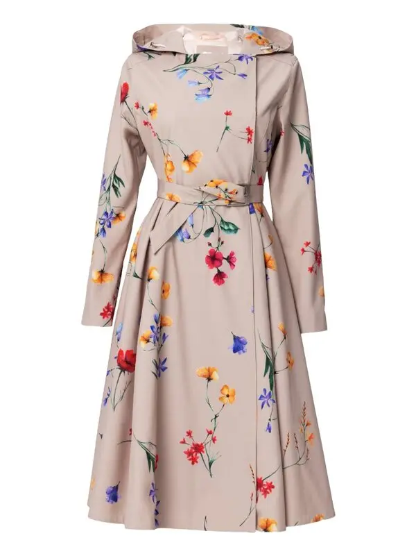 RAINSISTERS Waterproof Floral-print Trench Coat - Brown