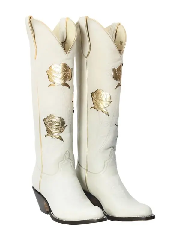FRAULEIN BOOT COMPANY San Antonio Rose Cowboy Boots - White/gold