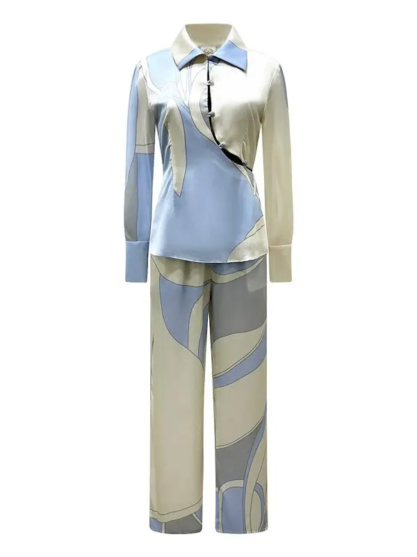 WHY MARY Grace Printed Pant Suit - Blue/white