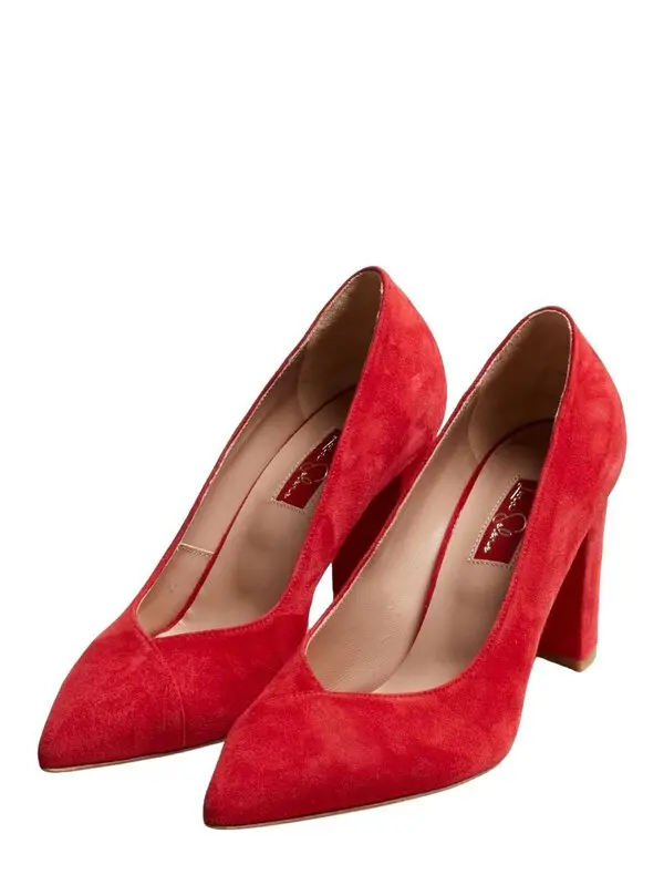LUNA SELENE Monroe Suede Block Heel Pumps - Red