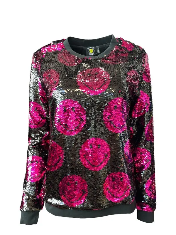 ANY OLD IRON X Smiley Reversible Sequin Sweatshirt - Black/pink