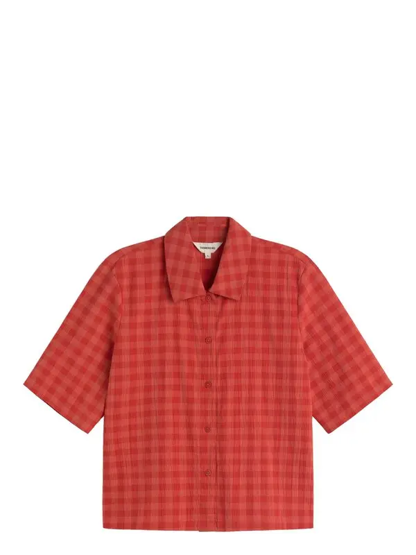 THINKING MU Seersucker Organic Cotton Blouse - Red