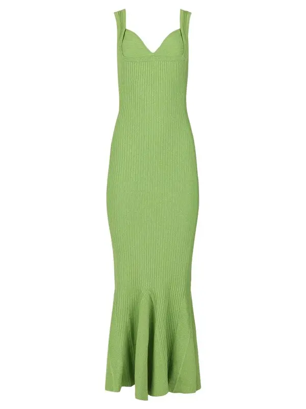 ANDREEVA Metallic Knit Maxi Dress - Green