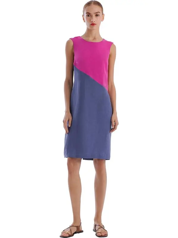 Haris Cotton Two Tone Linen Sleeveless Dress - Blue/purple