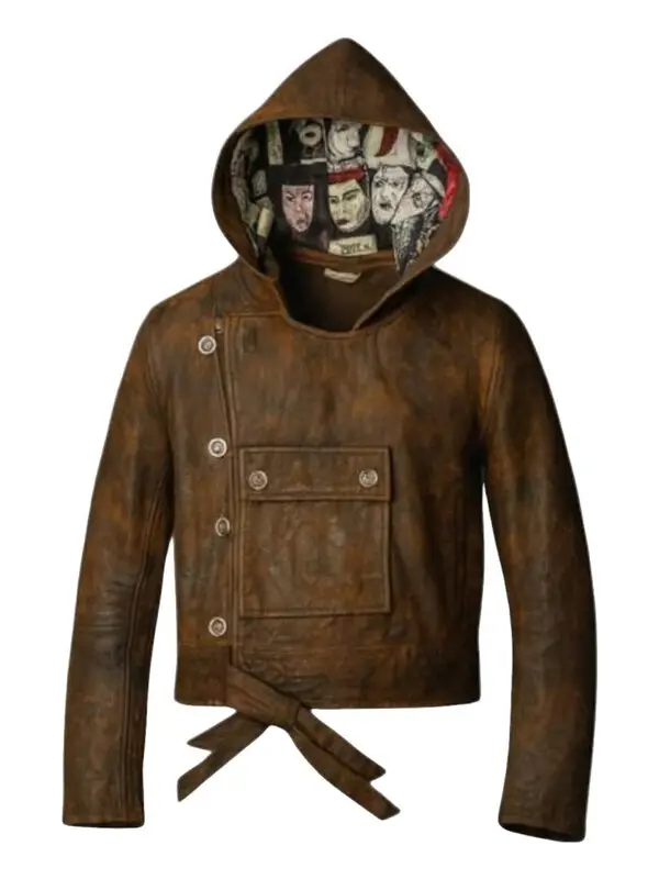 ZASTASTUDIO The Alchemist Leather Bomber Jacket With Hoodie - Brown