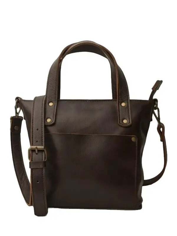 HIDES LEATHER CO. Handmade Leather Mini Tote Crossbody Bag - Brown