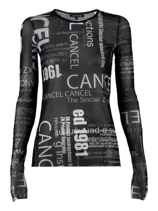 UNA BERZINA Printed Sheer Mesh Top - Black