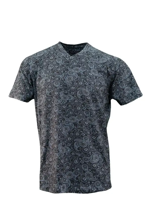 LORDS OF HARLECH Maze Tribune Paisley V-neck Tee - Grey