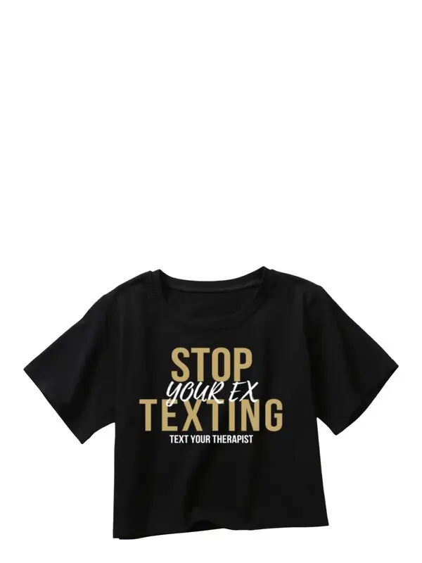 REJECTED HEARTS CLUB Stop Texting Your Ex Graphic Crop T-shirt - Black