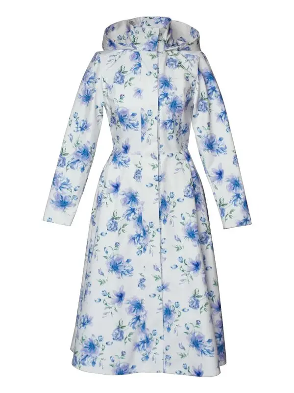 RAINSISTERS Floral Print Midi Coat - White/blue