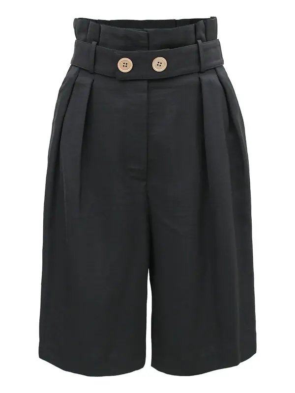 SMART AND JOY High Waisted Belted Bermuda Shorts - Black