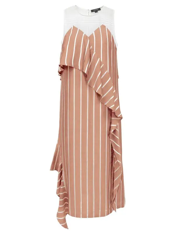 SMART AND JOY Striped Asymmetric Midi Dress - Beige