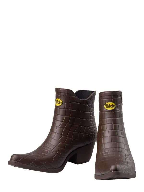 TALOLO BOOTS Boho Mock Croc Matt Ankle Boots - Brown