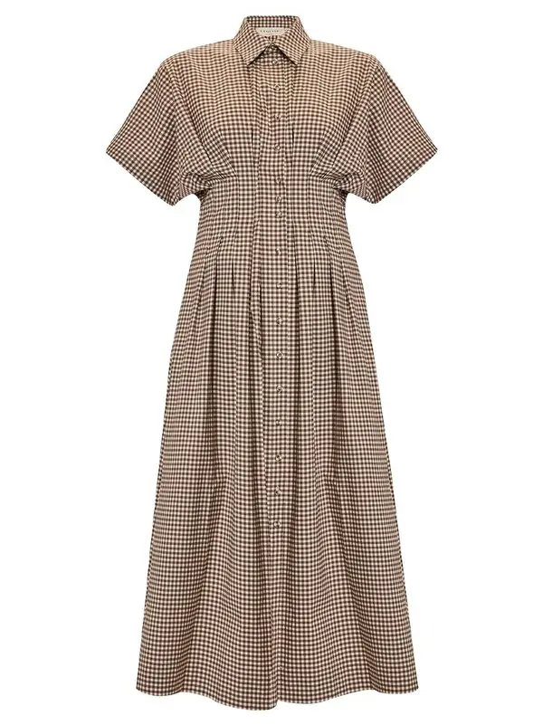 EXQUISE Tailored Check Print Shirt Dress - Beige