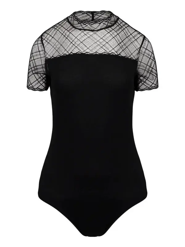OH!ZUZA NIGHT&DAY Bodysuit With Lace Collar - Black