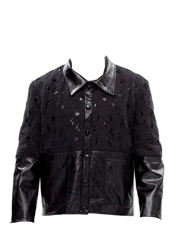 MAISON BOGOMIL Jacket In Eco-leather And Cotton-linen Knit - Black