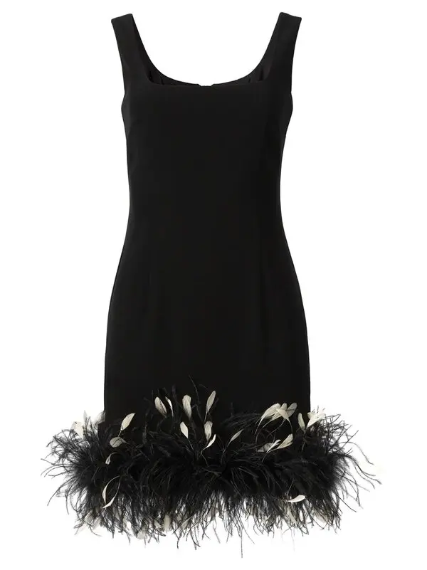 LITA COUTURE Crepe Feather Mini Dress - Black