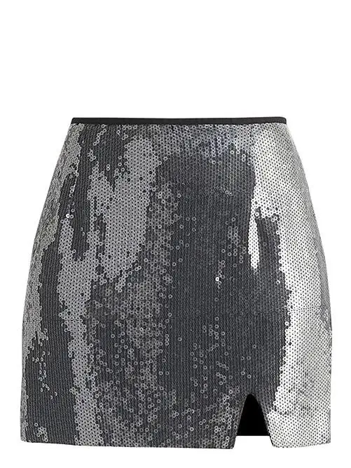 PAISIE Sequin Slit Mini Skirt - Black