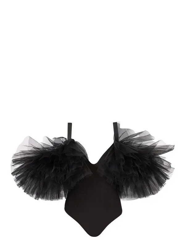 LIA ARAM Signature Tulle-trimmed Symmetrical Bodysuit - Black