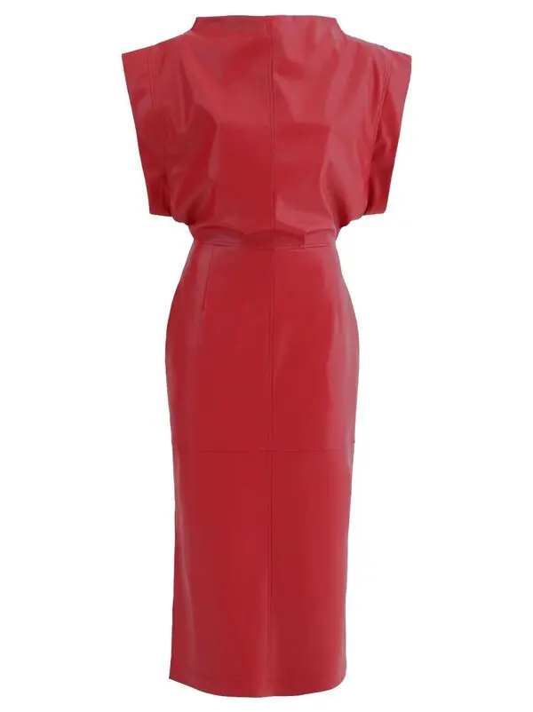 JULIA ALLERT Fitted Faux Leather Sleeveless Dress - Red