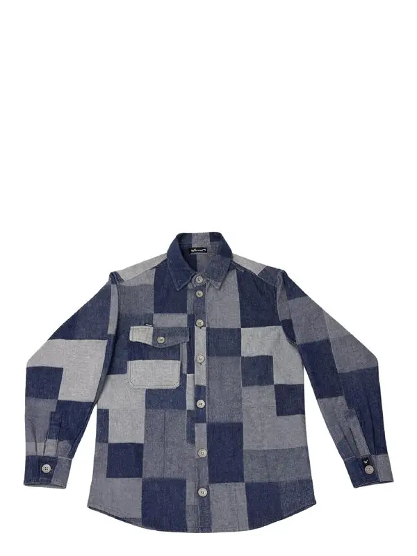 WIN OUT Patchwork Denim Overshirt - Blue