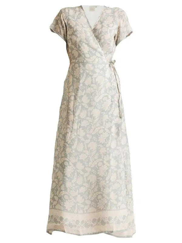 REISTOR Floral Print Maxi Wrap Dress - Blue