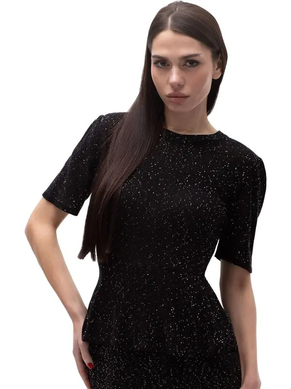 MAISON BOGOMIL Sequin Peplum Blouse - Black