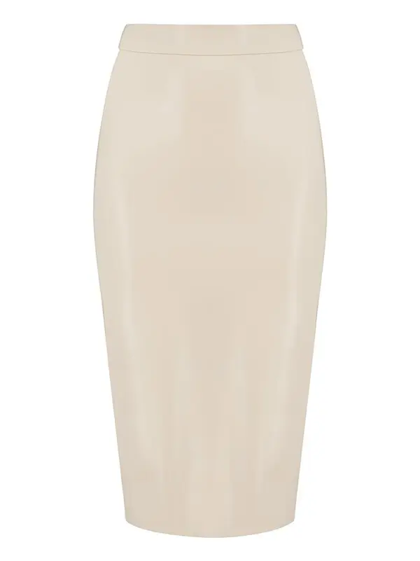 ELISSA POPPY Latex Midi Skirt - White