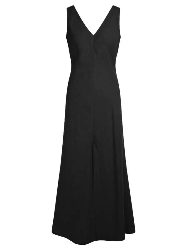 Haris Cotton Maxi Linen V-neck Dress - Black