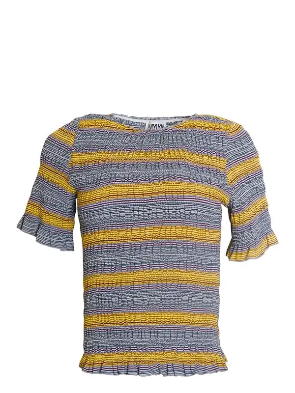 AMY LYNN Romy Multi Stripe Smocked Viscose Knitted Top - Yellow