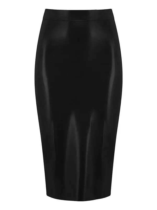 ELISSA POPPY Latex Midi Skirt - Black