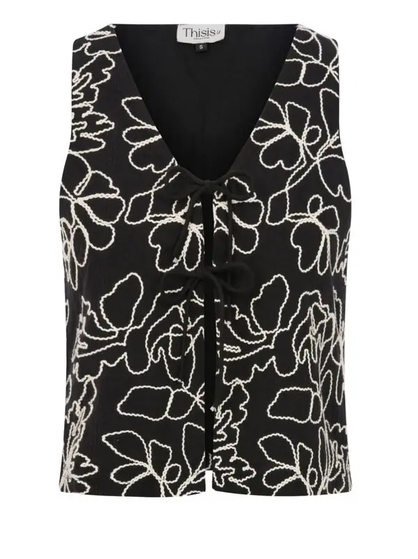 THISISU COLLECTION Floral Embroidered Sleeveless Top - Black/white