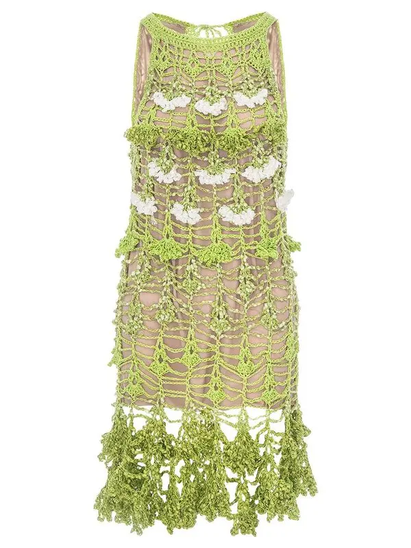 ANDREEVA Chrysanthemum Mini Crochet Dress - Green