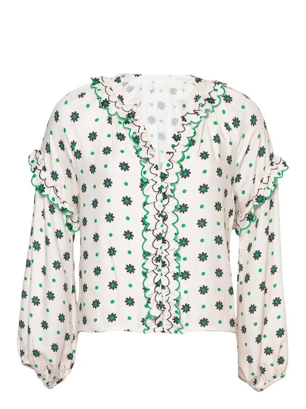 ROSE & NANCY Joyce Daisy Print Scalloped Blouse - White