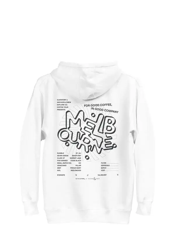 ANCHOR & CREW Gustatory Melbourne Coffee Scene Embroidered Hoodie - White