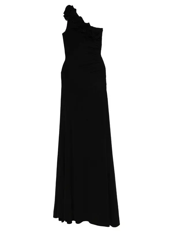 NISSA Floral-appliqué Jersey Maxi Dress - Black