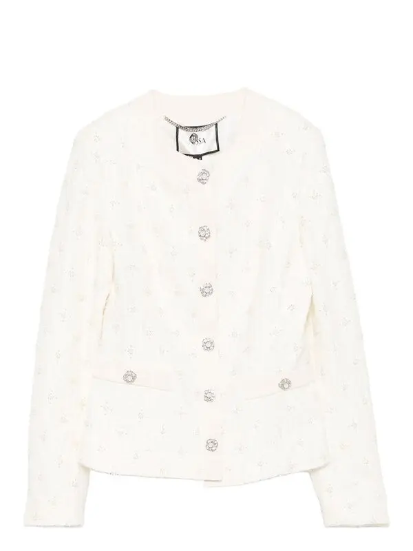NISSA Embroidered Jacquard Jacket - White