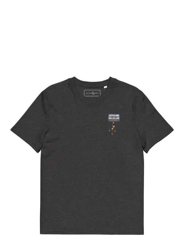 ANCHOR & CREW Heather Cassette Monkey Organic Cotton Embroidered T-shirt - Black