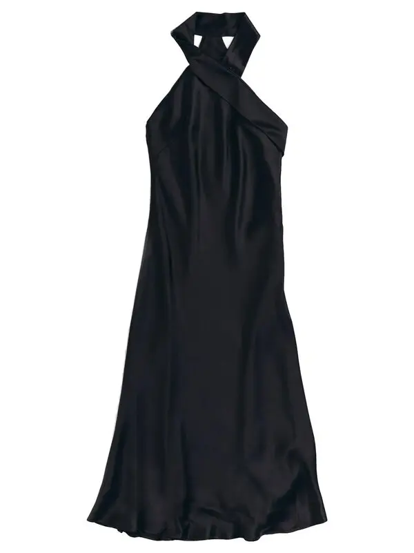 Mionè Halter Neck Silk Midi Dress - Black