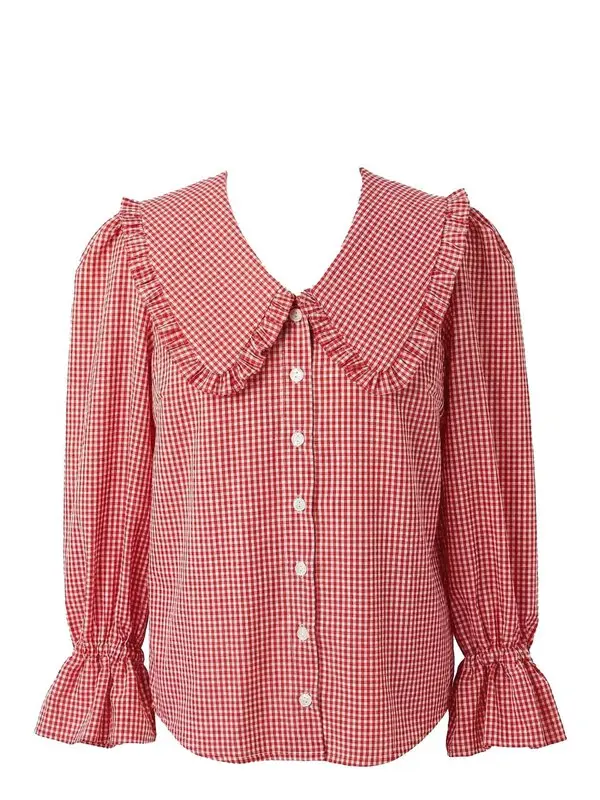 THE WELL WORN Luna V Gingham Blouse - Red