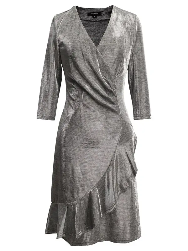 SMART AND JOY Fit-and-flare Ruffle Dress - Grey