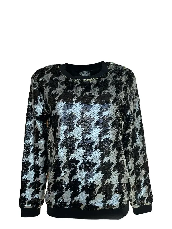 ANY OLD IRON Dogstooth Sequin Sweatshirt - Gold/black/silver