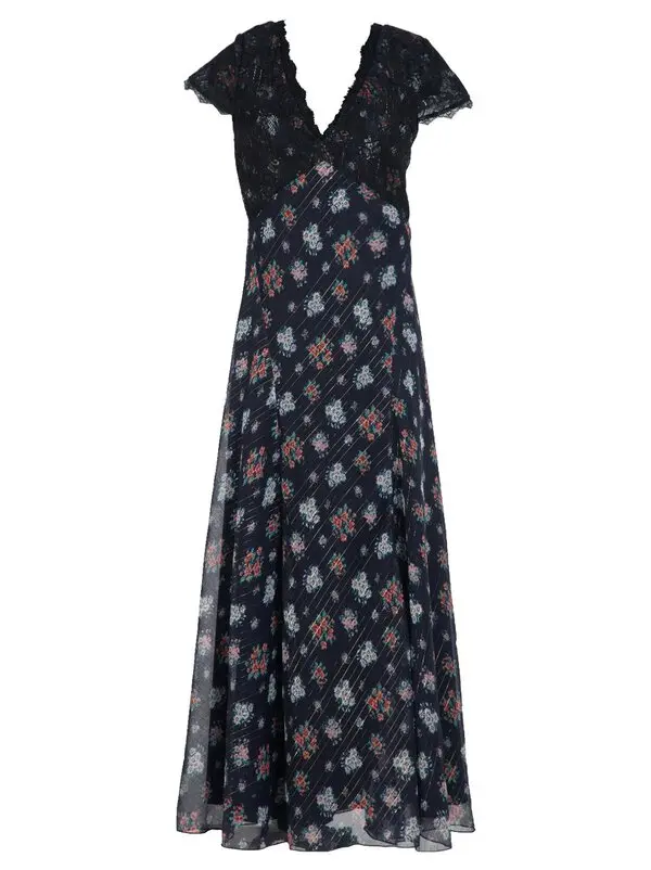 ROSE & NANCY Jess Floral Maxi Dress With Lace Trim - Black/blue