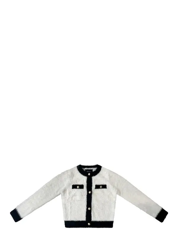 ROCH PEREL Fluffy Cardigan With Gold Button Details - Black/white/gold