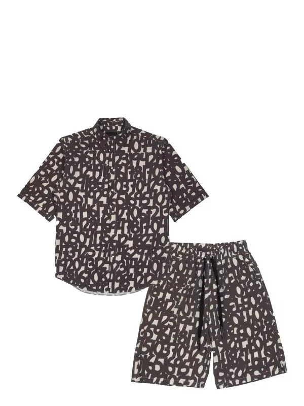 MYSIMPLICATED Short Sleeve Shirt And Bermuda Shorts Set With Numbers Print - Black/brown
