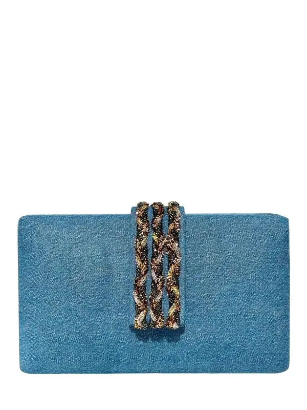 SIMITRI Denim Braided Fringe Clutch - Blue