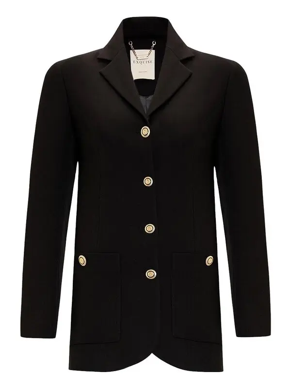 EXQUISE Structured Blazer With Gold Button Detail - Black